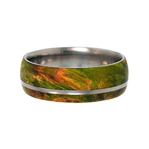 Green Box Elder Burl Wood 8mm Comfort Fit Titanium Wedding Band, Size ...