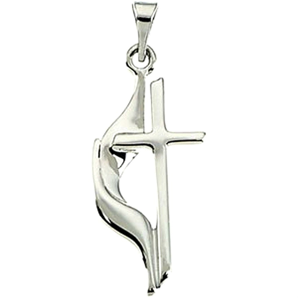 Small Methodist Cross Pendant, Rhodium Plated 14k White Gold (19MM ...