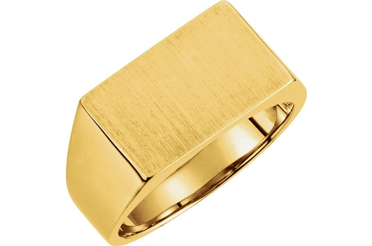 Men's Brushed Signet Semi-Polished 14k Yellow Gold Ring (9x15 mm) Size ...