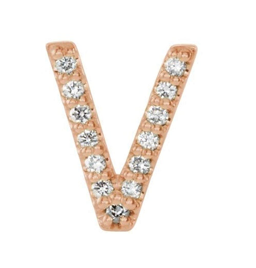 14k Rose Gold Diamond Letter 'V' Initial Stud Earring (Single Earring ...