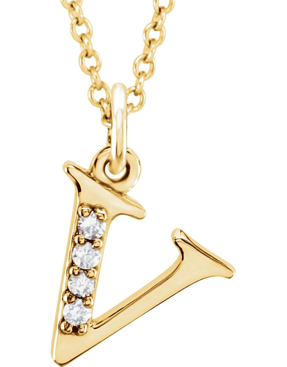 Diamond Initial 'v' Lowercase Letter 14k Yellow Gold Pendant Necklace ...